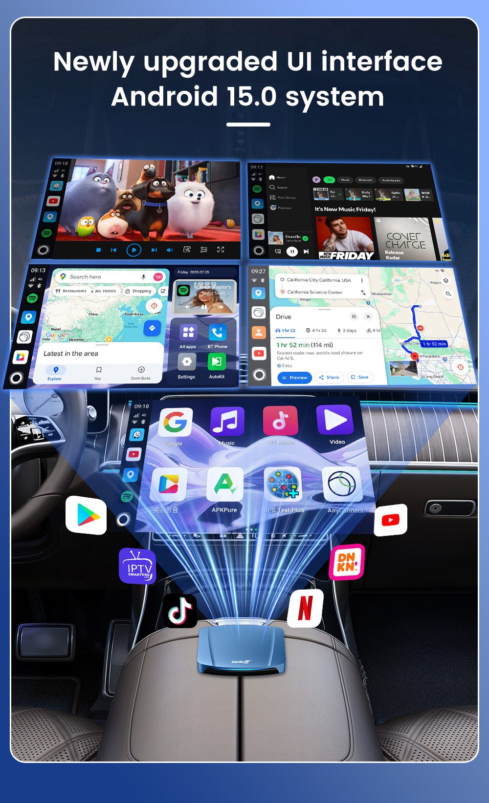 2025 Carlinkit Ai Caixa Android 15 Qualcomm SM6350 8 + 256GB Sem Fio ...