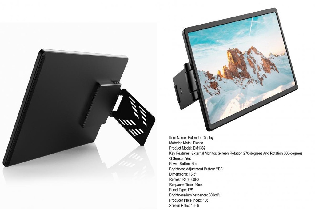 Fhd Resolution Monitor Portable Laptop Display 13.3 Ips Extender Dual ...