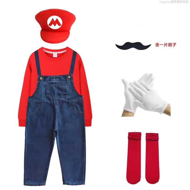 Halloween crianças mario COS Super mario traje mostrar macacão jeans ...