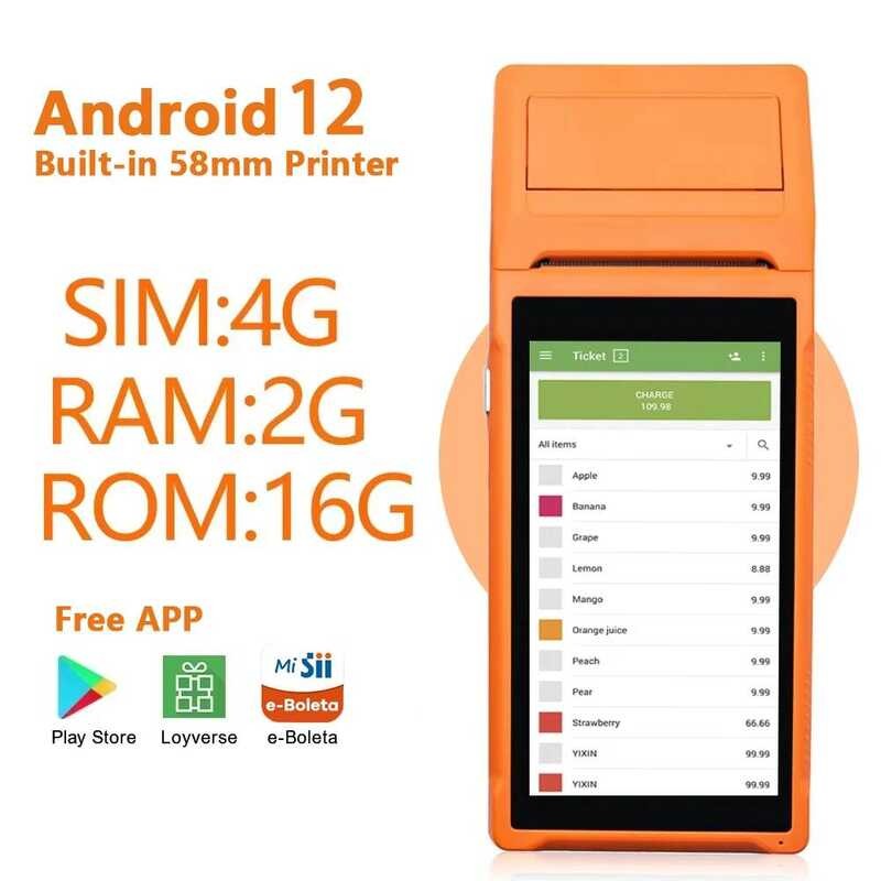Impressora Térmica Portátil PDA , Android12/11 , Conta De Recibo Móvel , 5.5'HD WiFi , 1D/2D ...