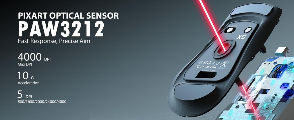 ATTACK SHARK X5 Mouse Para Jogos Sem Fio Tri-Modes BT 5.1/2.4 Ghz/USB-C ...