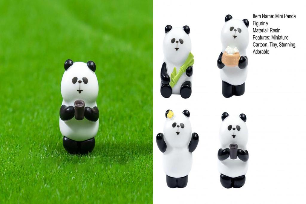 Miniature Panda Collectible Resin Statue 4 Pcs Mini Figurines Cute Tiny ...