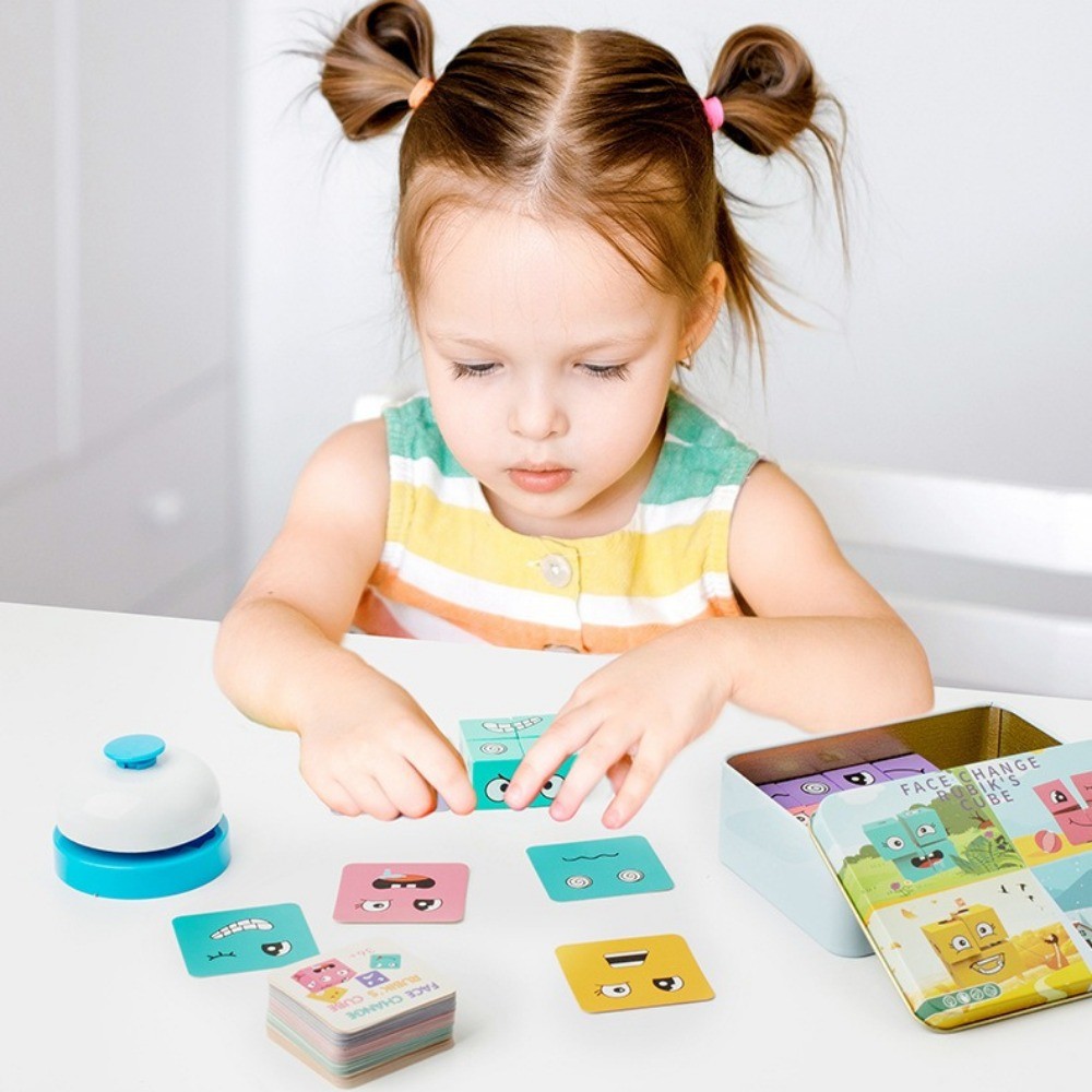 Crianças Emoções Expressão Jogo Cubo De Madeira Rosto Mudando Placa Dos ...