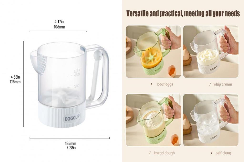 Hand Blender Jar Rotating Blade Egg Beater with Filter Spout – No Spill ...