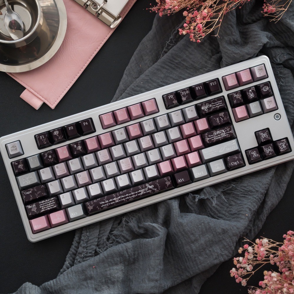Black Veil Pink Cheeks Pearlescent Keycaps PBT 120 Teclas Cherry ...