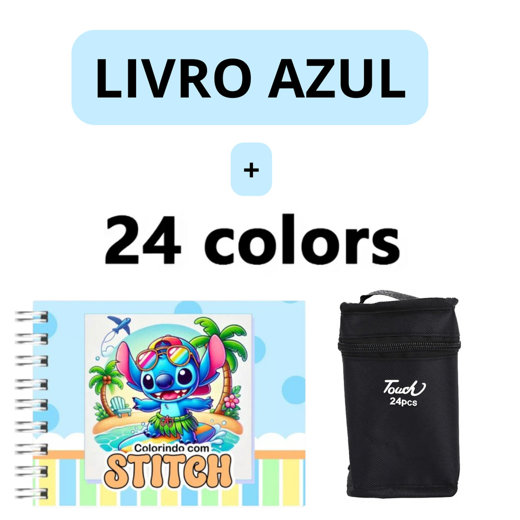Livro de Colorir Stitch Estilo Bobbie Goods + Kit 36 Canetinhas – 50 ...