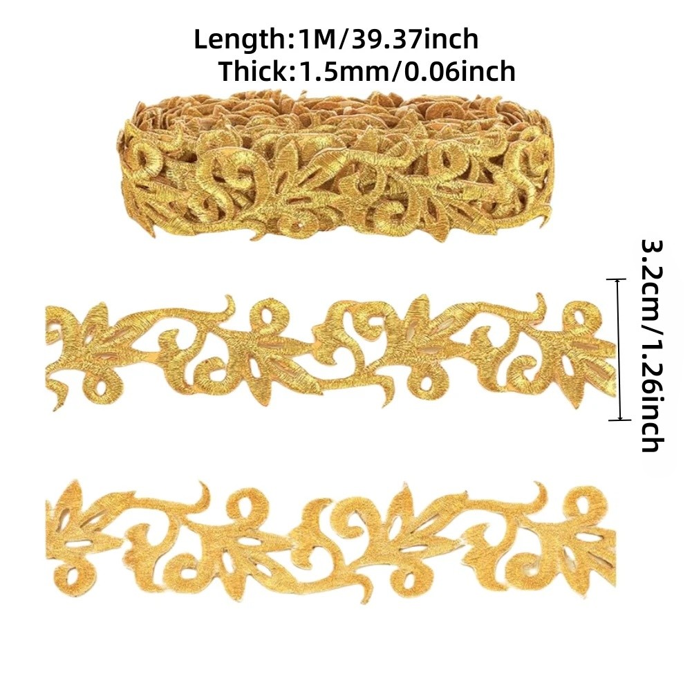 Aplique De Renda Metálica Dourada , 1/4M , 3.2cm , 7.6cm , Ferro Na ...