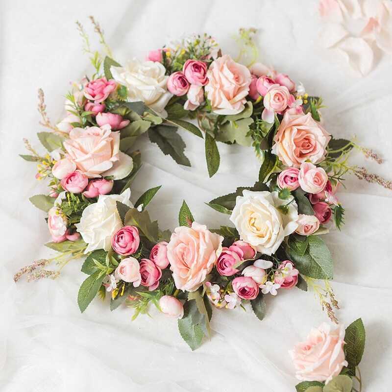 Flor redonda em forma de coração rosa guirlanda flor falsa suspensão de ...