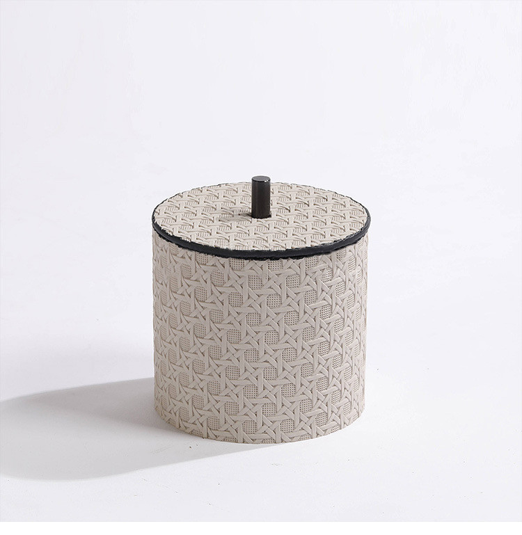 Apenas-moderno luz luxo redondo caixa de armazenamento de couro sala ...