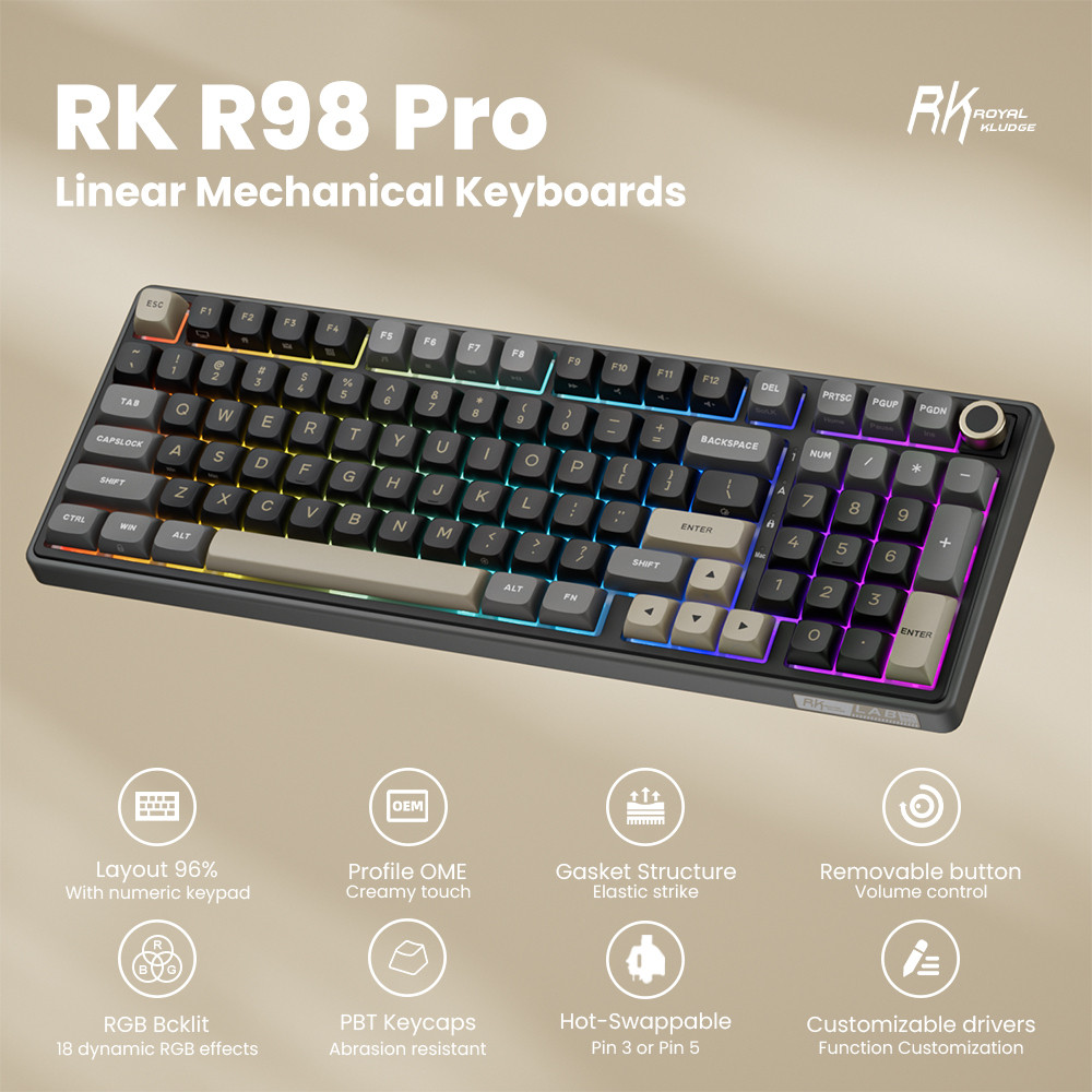Royal Kludge RK R98Pro Phantom 98 Teclas RGB Com Fio E Teclado Mecânico ...