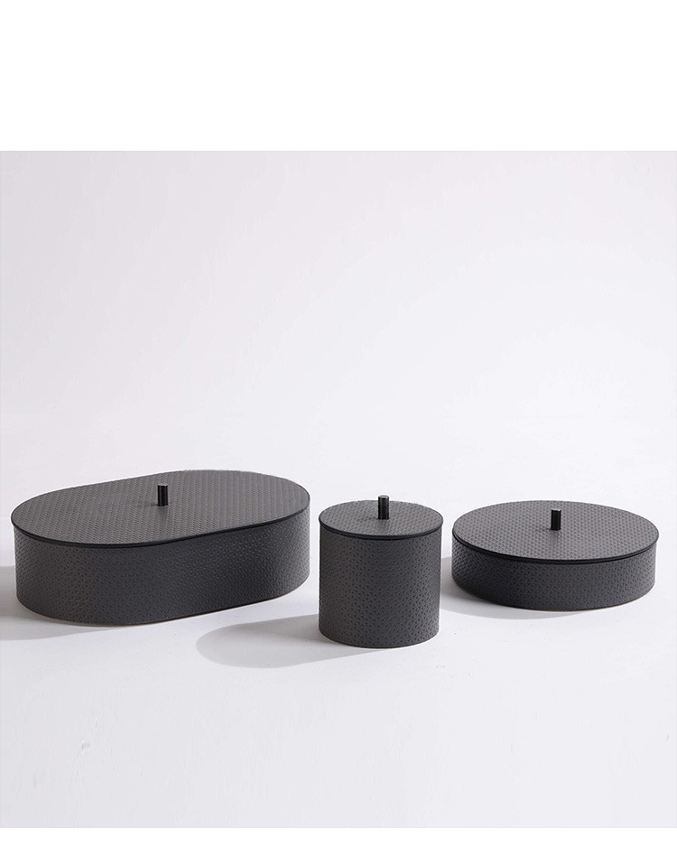 Apenas-moderno luz luxo redondo caixa de armazenamento de couro sala ...