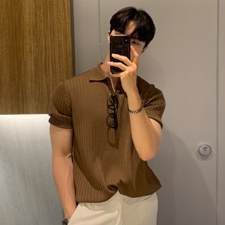 Camisa Polo masculina de verão versão coreana moda Casual solta meia ...