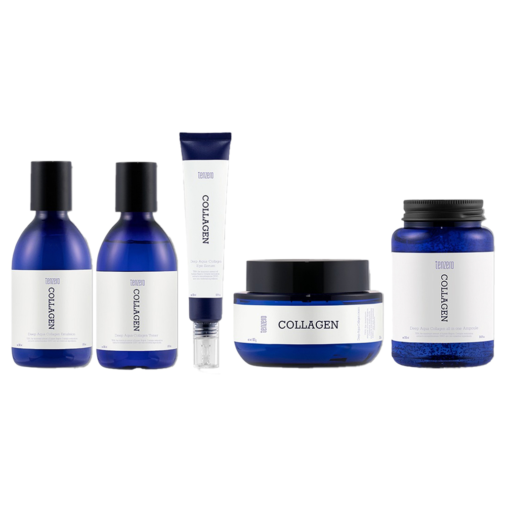 tenzero deep aqua collagen 2x skincare line (toner 200ml, emulsion 200ml, eye serum 30ml, cream ...