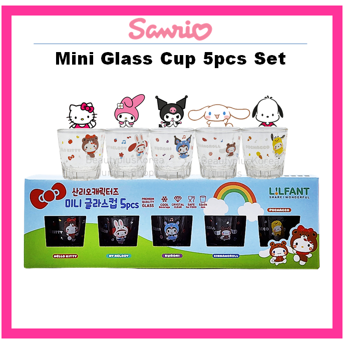 SANRIO [Conjunto Mini Copo De Vidro 5pcs Para Soju (KITTY , My Melody , Kuromi , Cinnamoroll ...