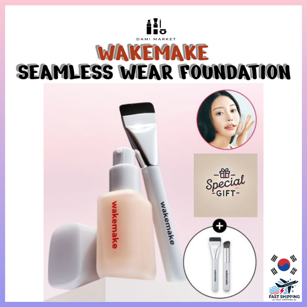 WAKE MAKE Base De Desgaste Sem Costura 30ml (6 Cores) + Conjunto De 2 Pincéis Para Presente ...