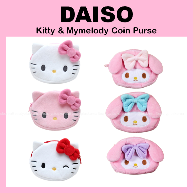 DAISO [Kitty & Mymelody Coin Purse (Branco , Rosa , Wink/Azul ...