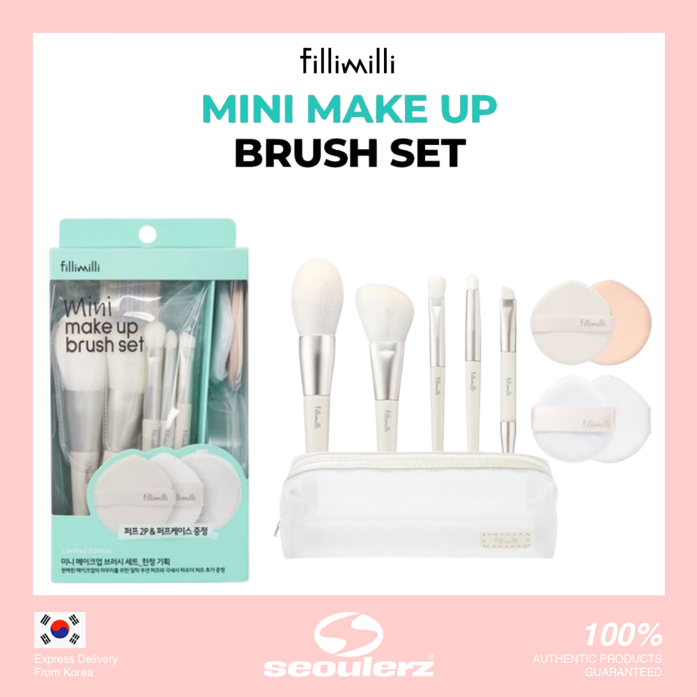 [Fillimilli] mini Makeup Brush Set Brush 5ea + Puff 2ea + Pouch + Puff ...