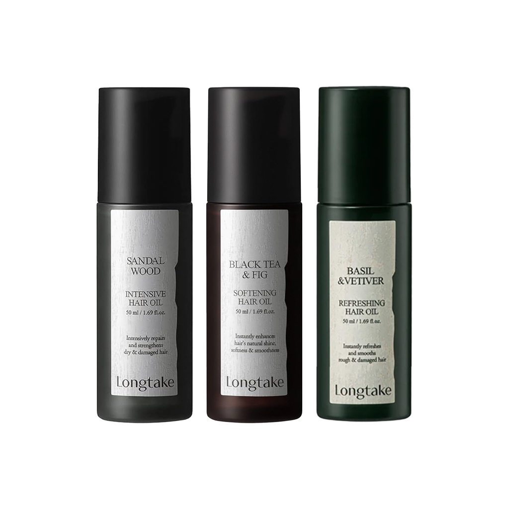 longtake hair oil 50ml (sandalwood, black tea & fig, basil & vetiver) | Shopee Brasil