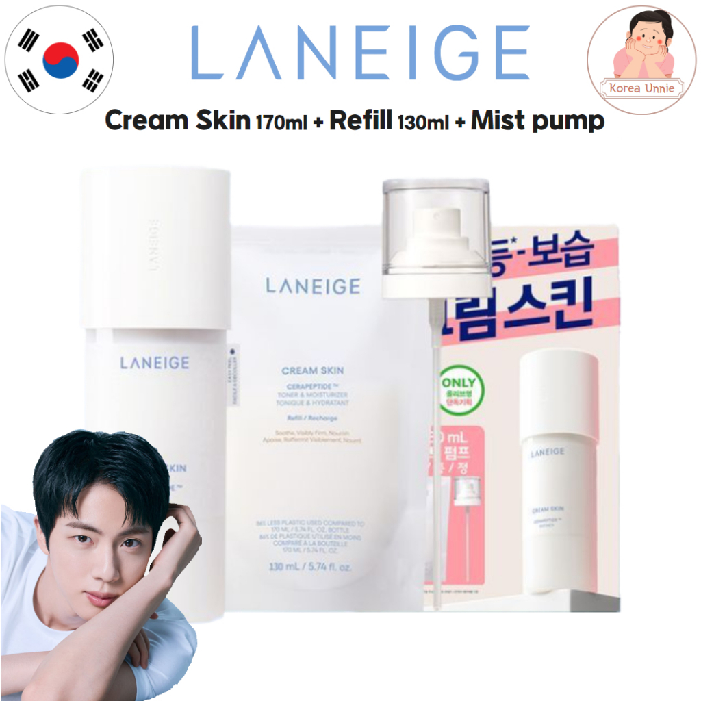 [Laneige] BTS JIN Novo Creme Cerapeptídeo Refinador 170ml + Recarga 130ml + Bomba De Nevoa ...
