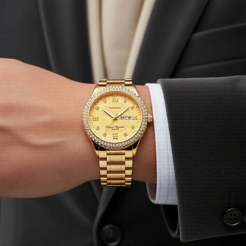 Relógio de Pulso Masculino de Luxo: Bezel com Facetas de Diamante e ...