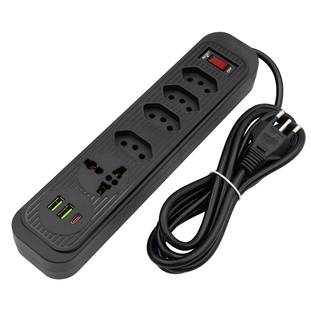 COIBEU Extensão 4 Tomadas 2 USB 1 Type-C E Tomada Universal 1 Universal Bivolt Power 110v/220v ...