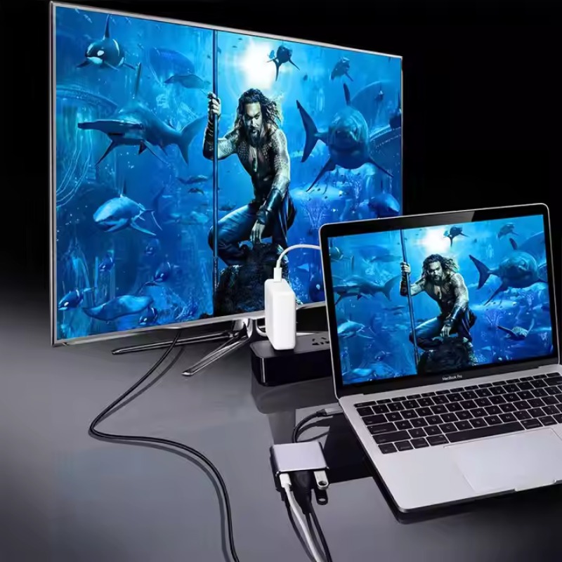 Novo HUB de Porta USB Multifuncional 3 em 1, Conversor Tipo C para HD 4K, Carregador PD de 100W ...