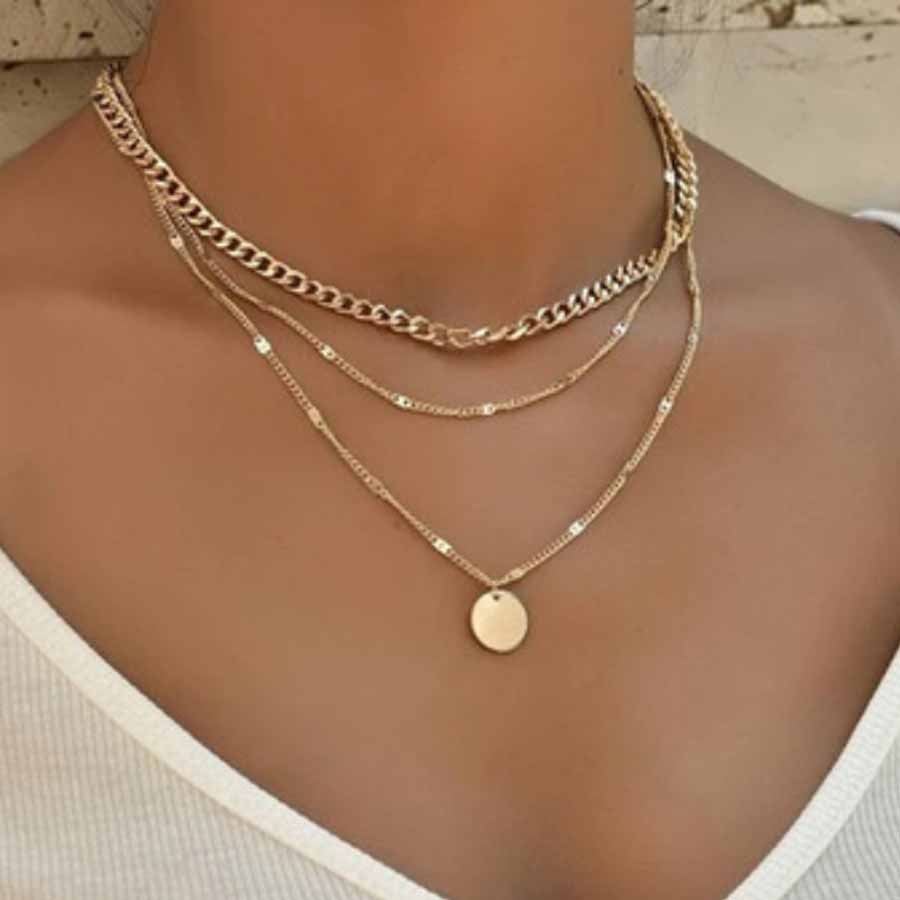 Colar Vintage Em Camadas De Ouro Para Mulheres , Corrente Minimalista , Joias De Clavícula , 1 ...