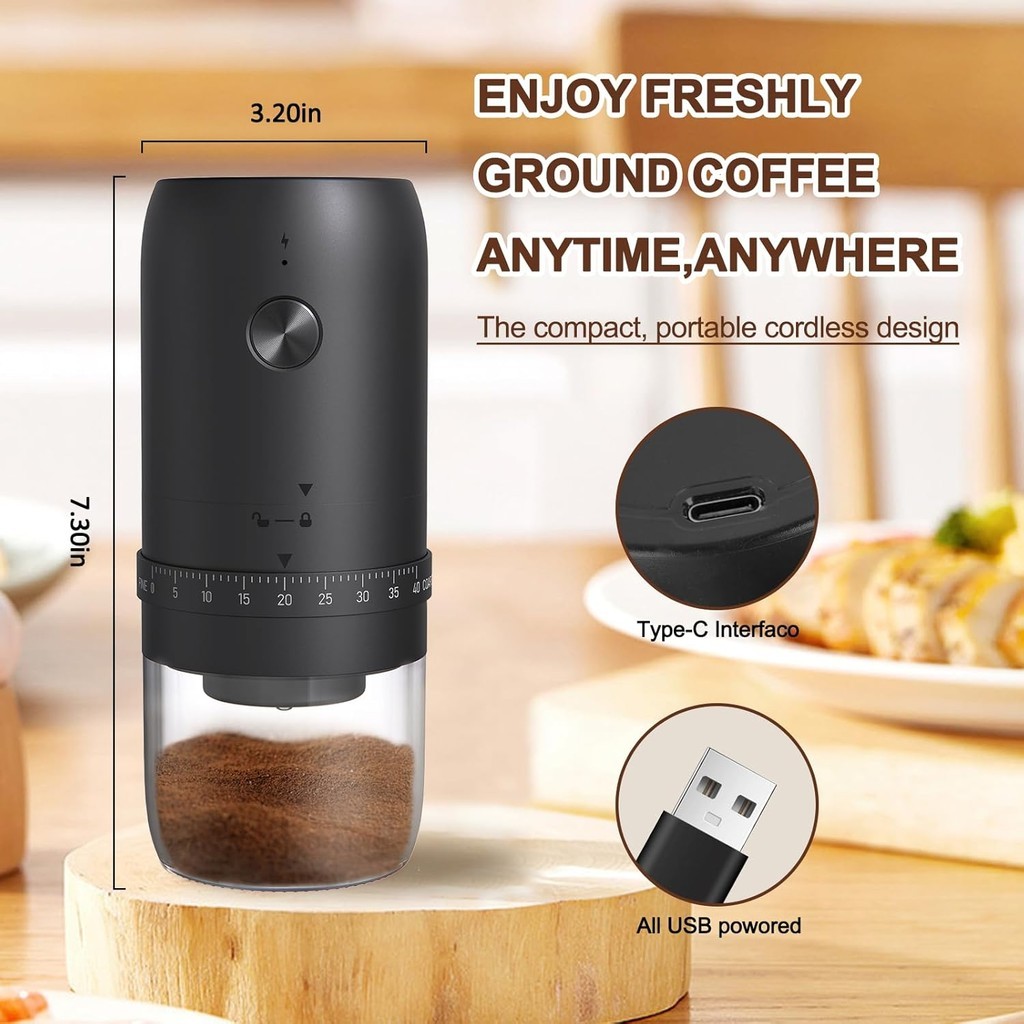 Moedor de Café Elétrico Portátil com 40 Configurações, Mini e ...