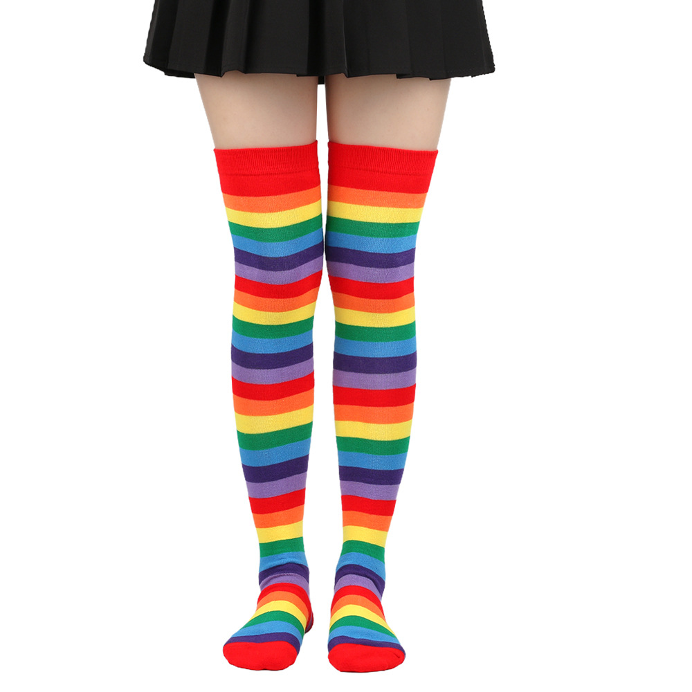 Meias longas coloridas listradas arco-íris 7/8, sexy e para cosplay ...
