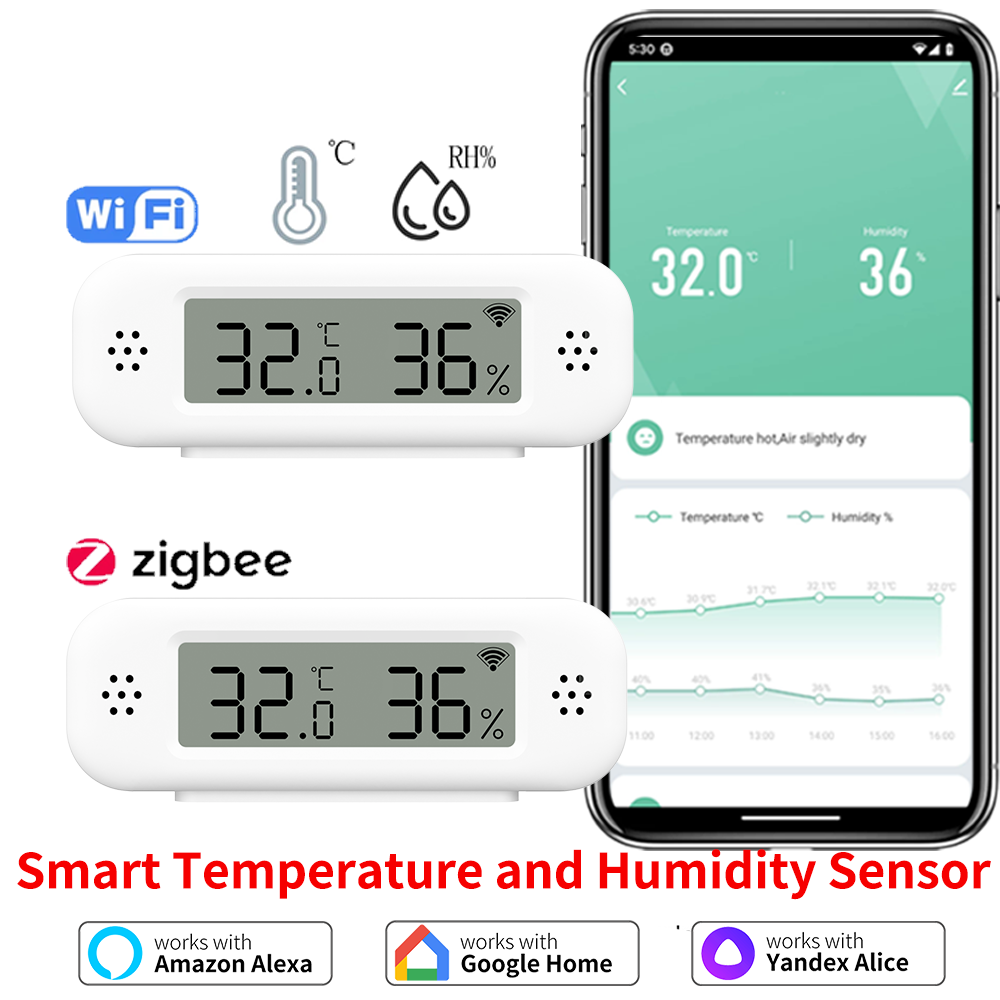 Sensor Zigbee Wifi De Temperatura E Umidade Inteligente Para Monitoramento, Compatível Com Tuya ...