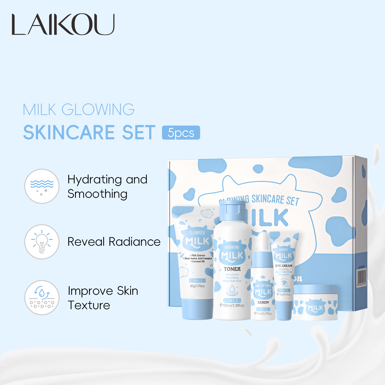Conjunto Laikou Milk Glowing Skincare 5 Peças: Serum Nutritivo ...