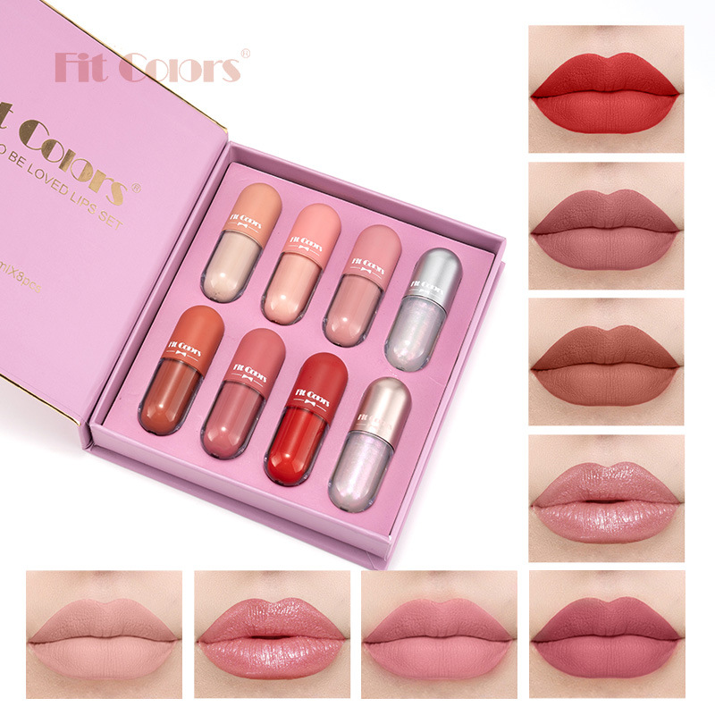 Fit Colors 8 Colors Book Book Lip Gloss Caixa de presente Caixa de ...