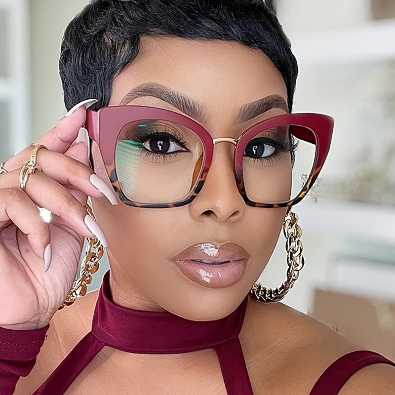 Exclusiva Moldura Trendy Big Frame Cat Eye Flat Glasses Fêmea Anti Blue ...