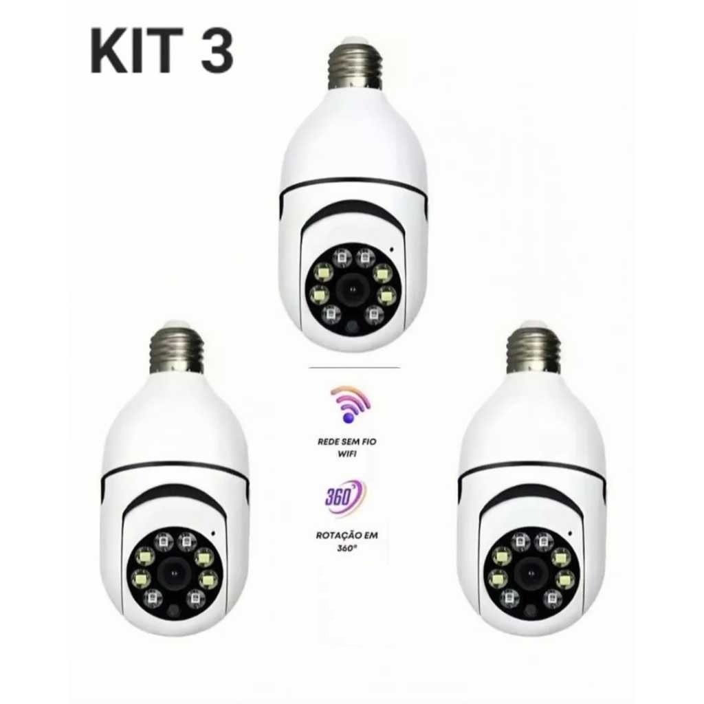KIT 360 ° Câmera ip Wi-Fi Sem Fio Giratória Com Soquete De Lâmpada Bico ...