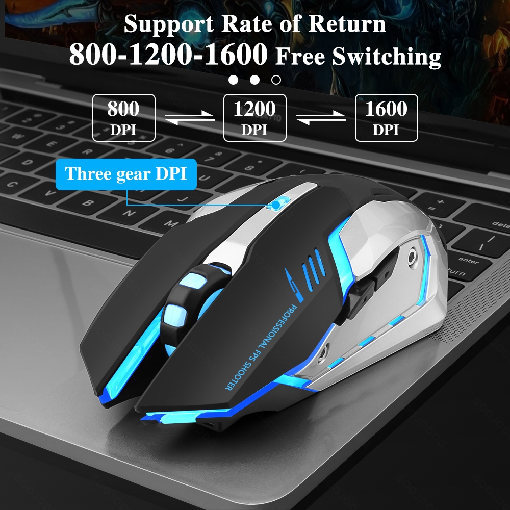 GOOJODOQ Gaming Mouse Sem Fio 2400DPI Backlight 5 Botões 3 DPI Bluetooth Silencioso Mudo Para PC ...