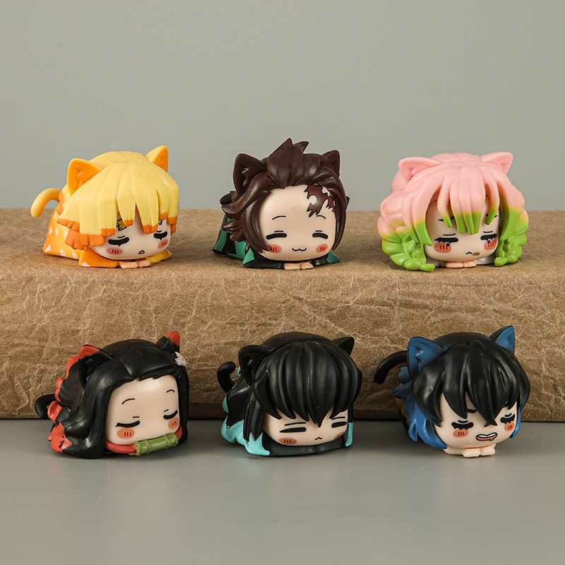 6 Pcs/Set Q Ver . Prostrate Demon Slayer Mini Figura Kawaii Tanjirou ...