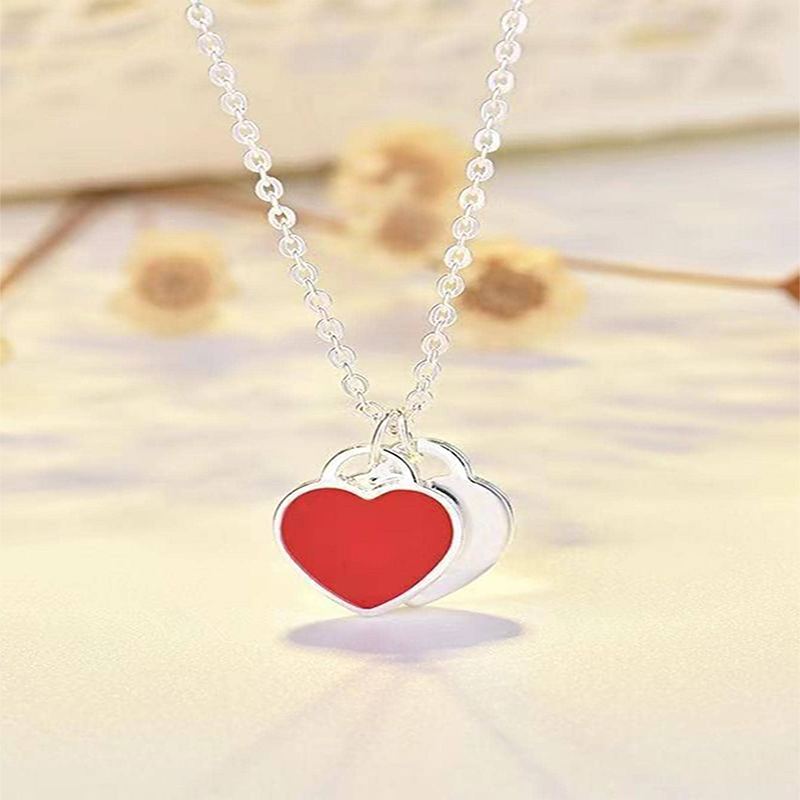 Romântico Amor Colar Pingente de Coração Duplo Colar Pingente Feminino ...