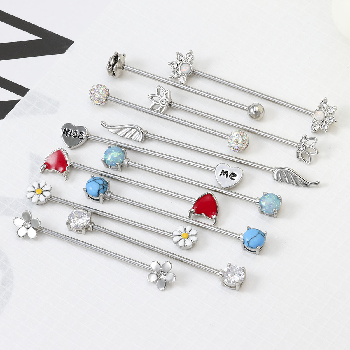 14G 38mm Industrial Barbell Piercing Ear Cartilage Brinco Longo Auricular Ponte 316L Cirúrgico ...