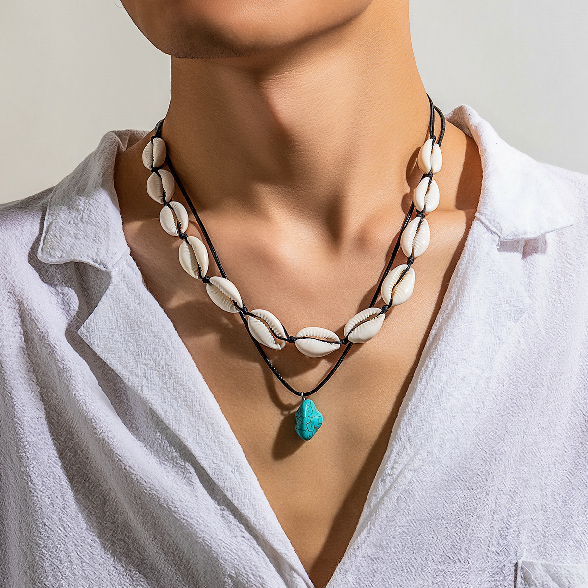 Colar Turquesa de Concha Ajustável para Homens Estilo Boêmio de Praia ...
