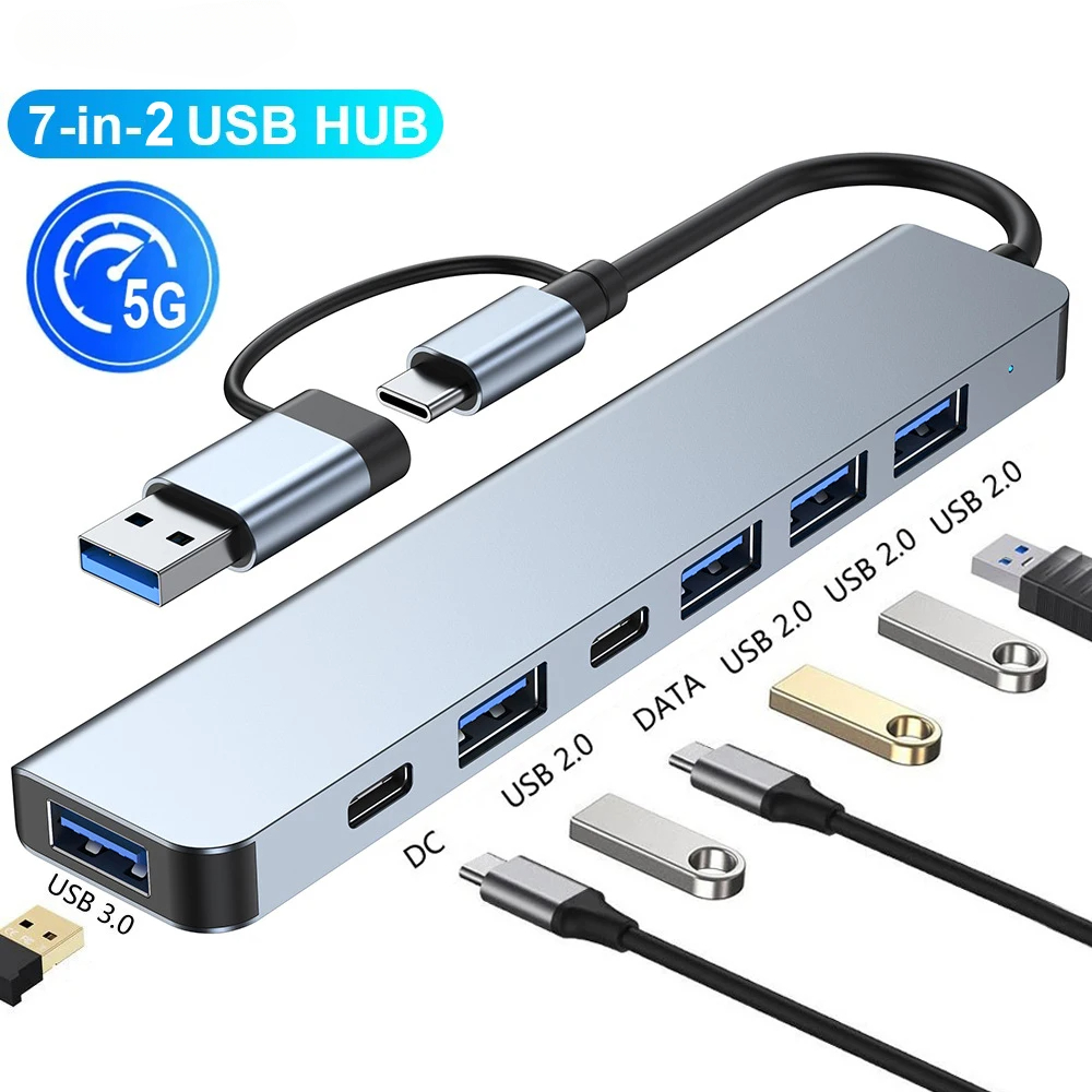7-Em-2 HUB USB TYPE-C Concentrador Docking Station 5Gbps Multi ...