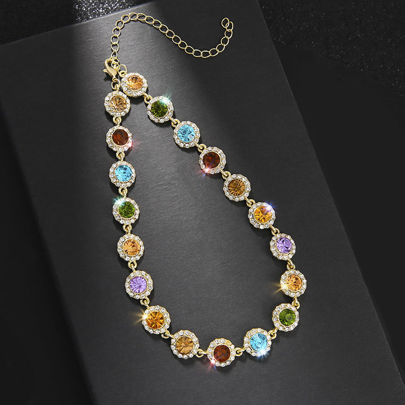 Colar Fêmea De Alto Nível Senso De Arco-Íris Cor Diamante retro Barroco ...