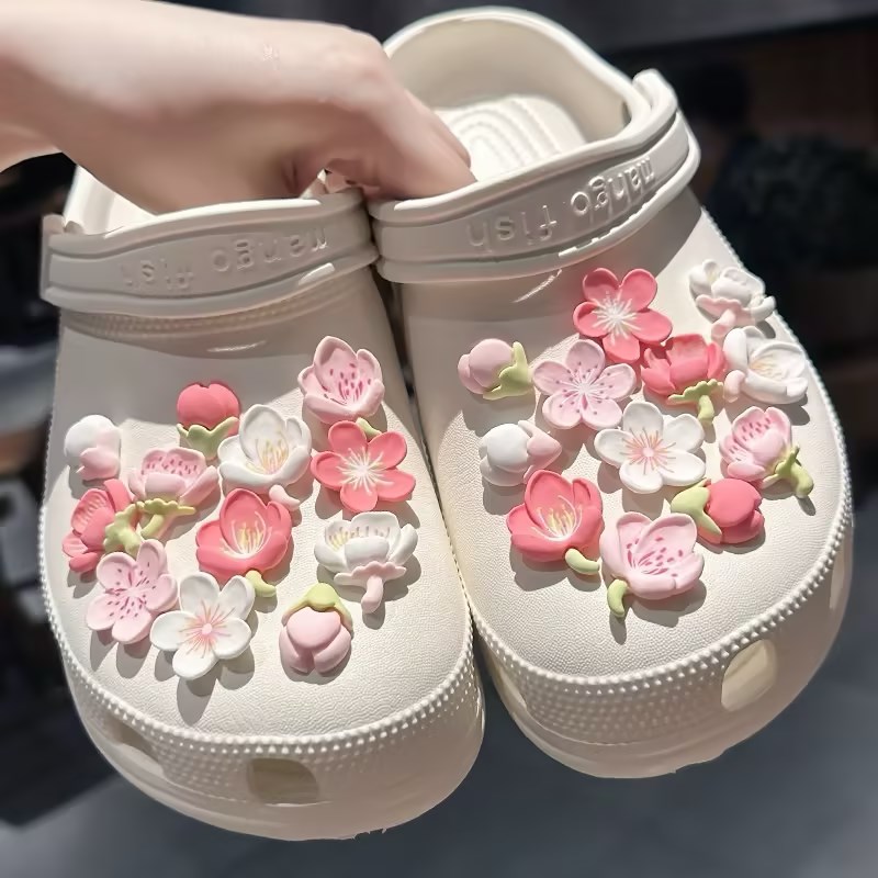 10pcs/set Crocs Charme De Cerejeira/Flor De Pêssego Sapatos De Buraco ...