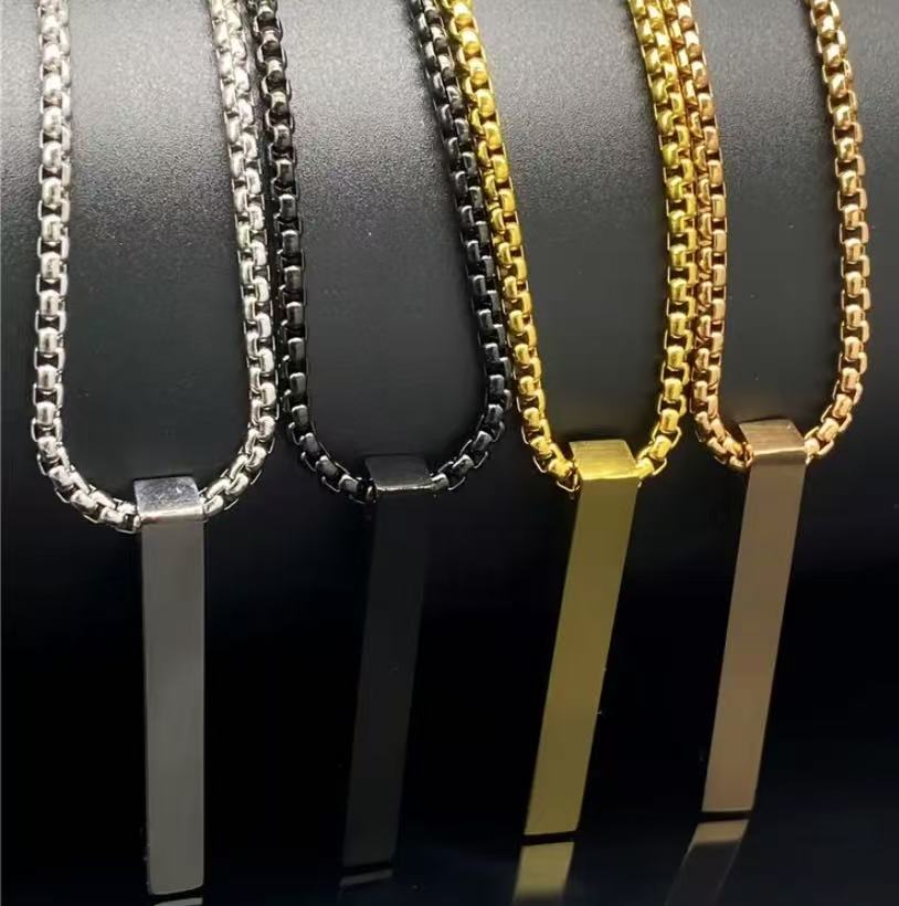 Simples único retangular coluna pingente colar masculino na moda All ...