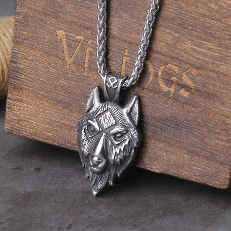 Colar De Lobo Viking 1pc Para Homens-Pingente Tribal Gótico De Aço ...