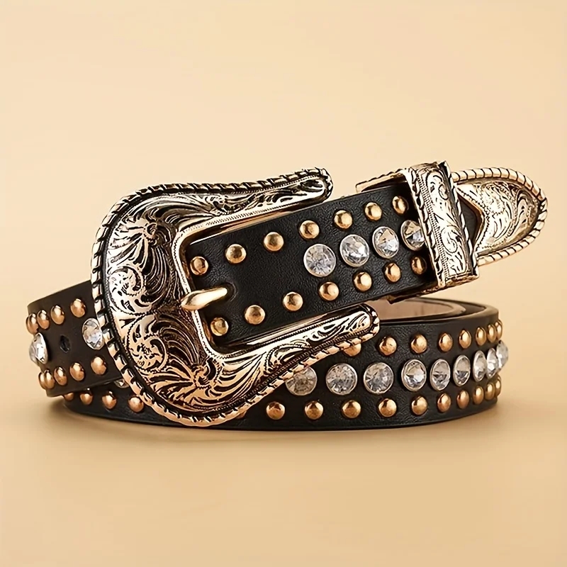 Cinto Feminino Vintage Esculpido Fivela Moda Rhinestone Rebite ...