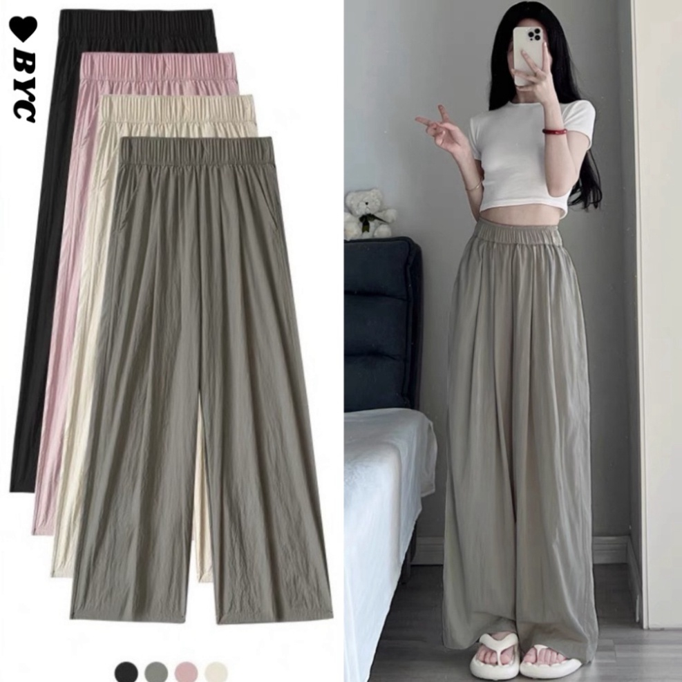 Calça De Seda De Cintura Alta Com Perna Larga Para Mulheres Verão ...