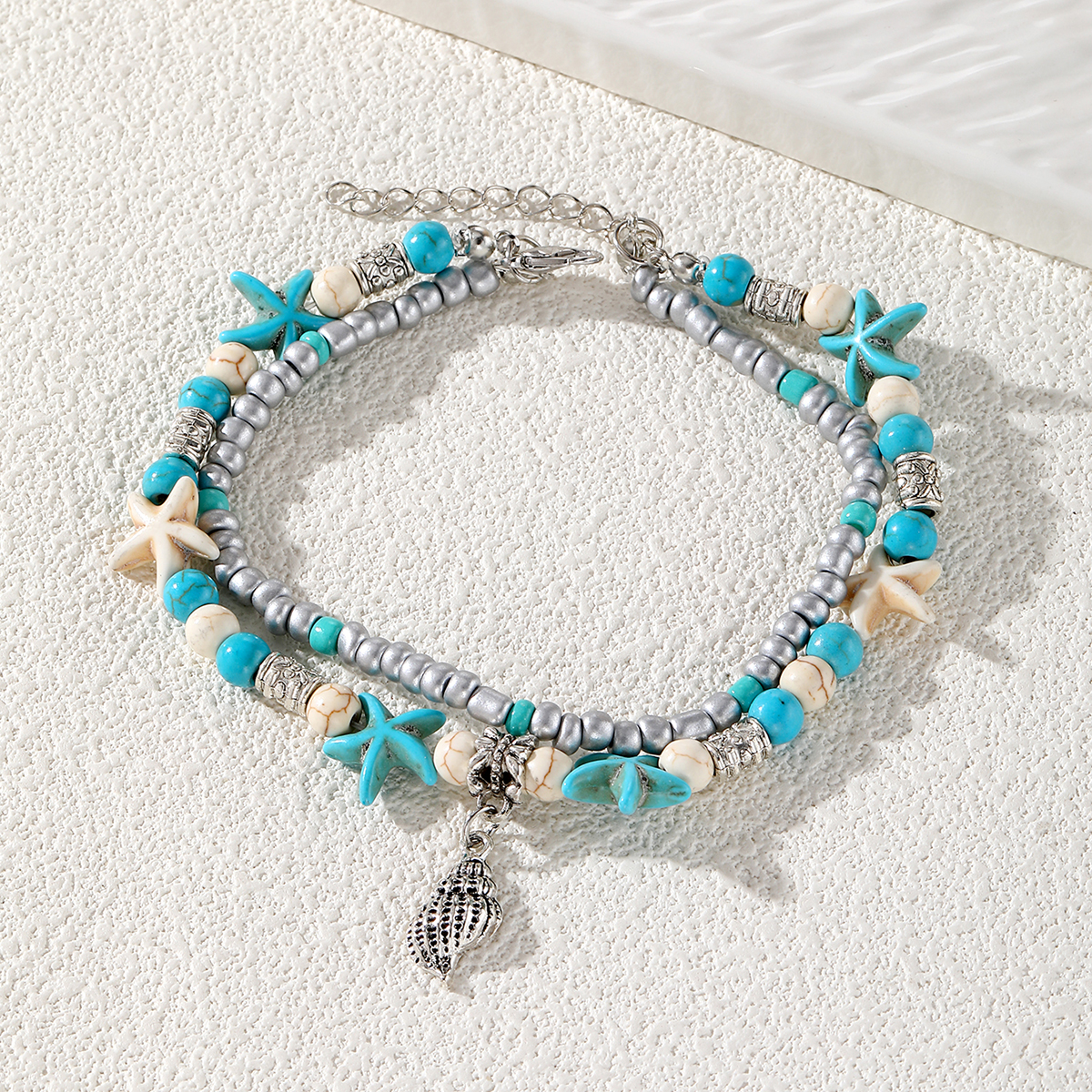 Festa de Férias no Oceano Starfish Shell Rice Bead Anklet Anklet Bohemian Style Ankle Chain ...
