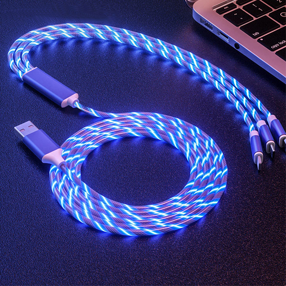 Cabo de Carregamento Multiuso 3 em 1, 1,2m com Luz LED Colorida, USB ...