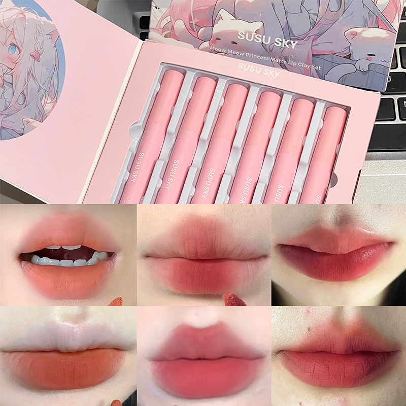 Pacote de seis peças Lama Labial Meow Meow Palace Conjunto de Lama ...