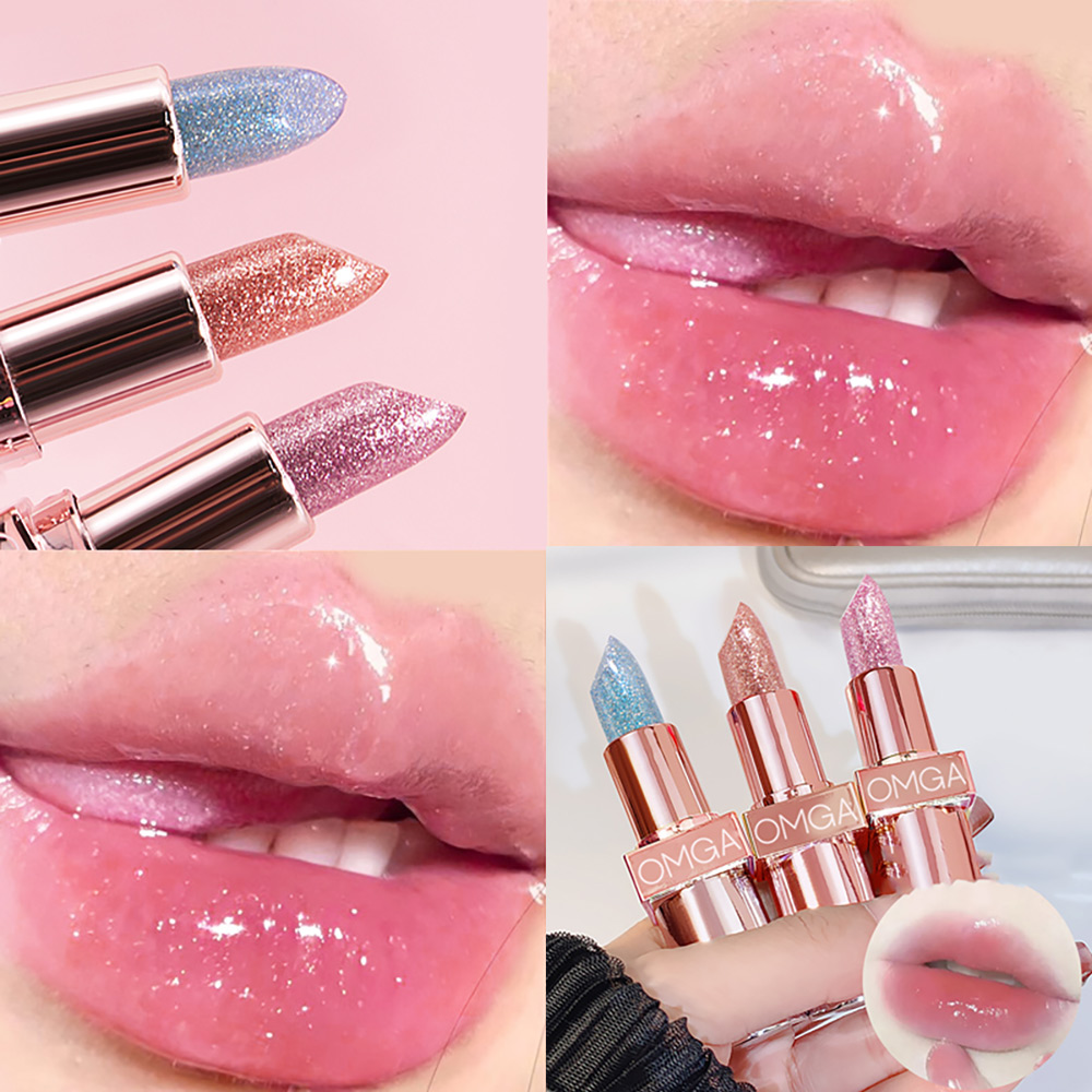 OMGA Batom Estrela Brilhante Fino De Longa Duração Cor Da Água Delicada ...